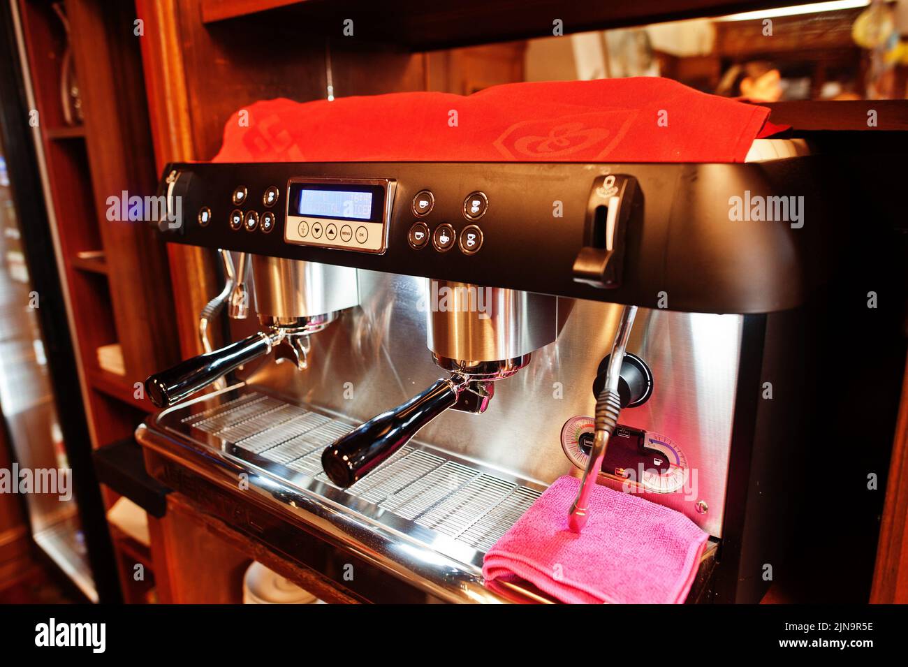 Professional coffee machine at bar counter Stock Photo - Alamy