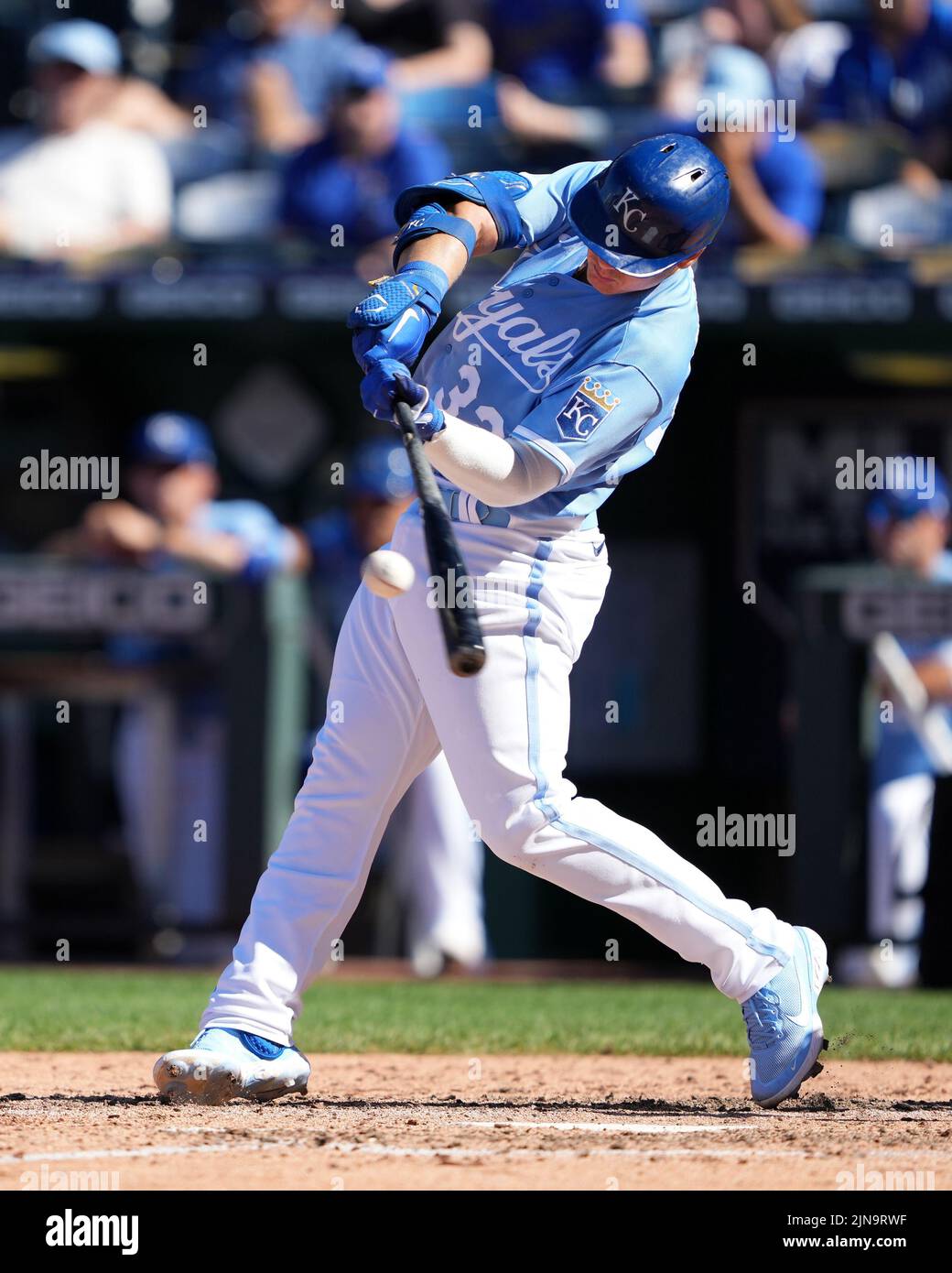 AUG 09, 2022: Kansas City Royals first baseman Nick Pratto (32) hits a ...
