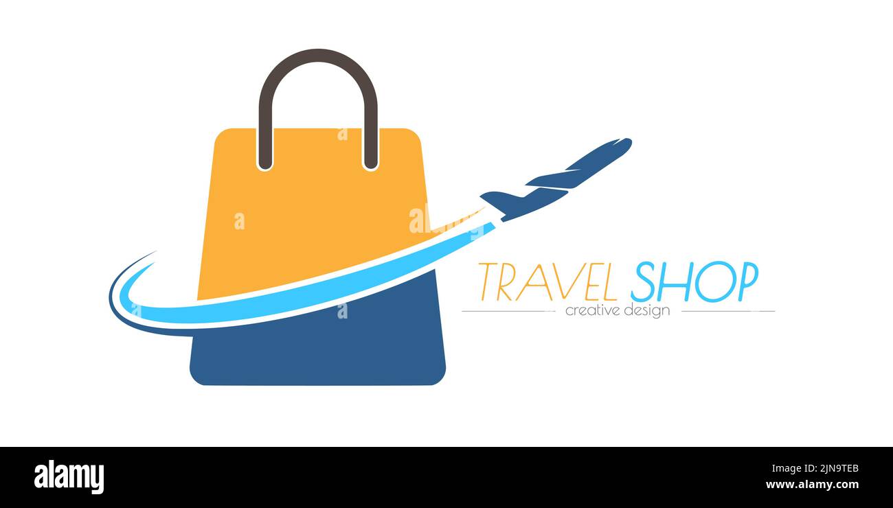 Travel shop. A shopping bag. Template for logo, sticker, brand label ...