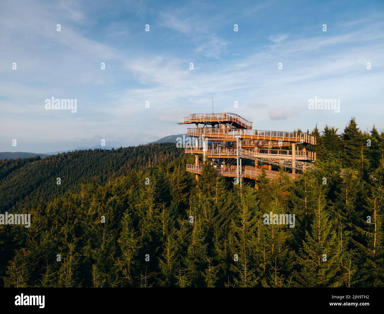A mountain watchtower Stezka Valaska in Beskydy natural preserve in the ...
