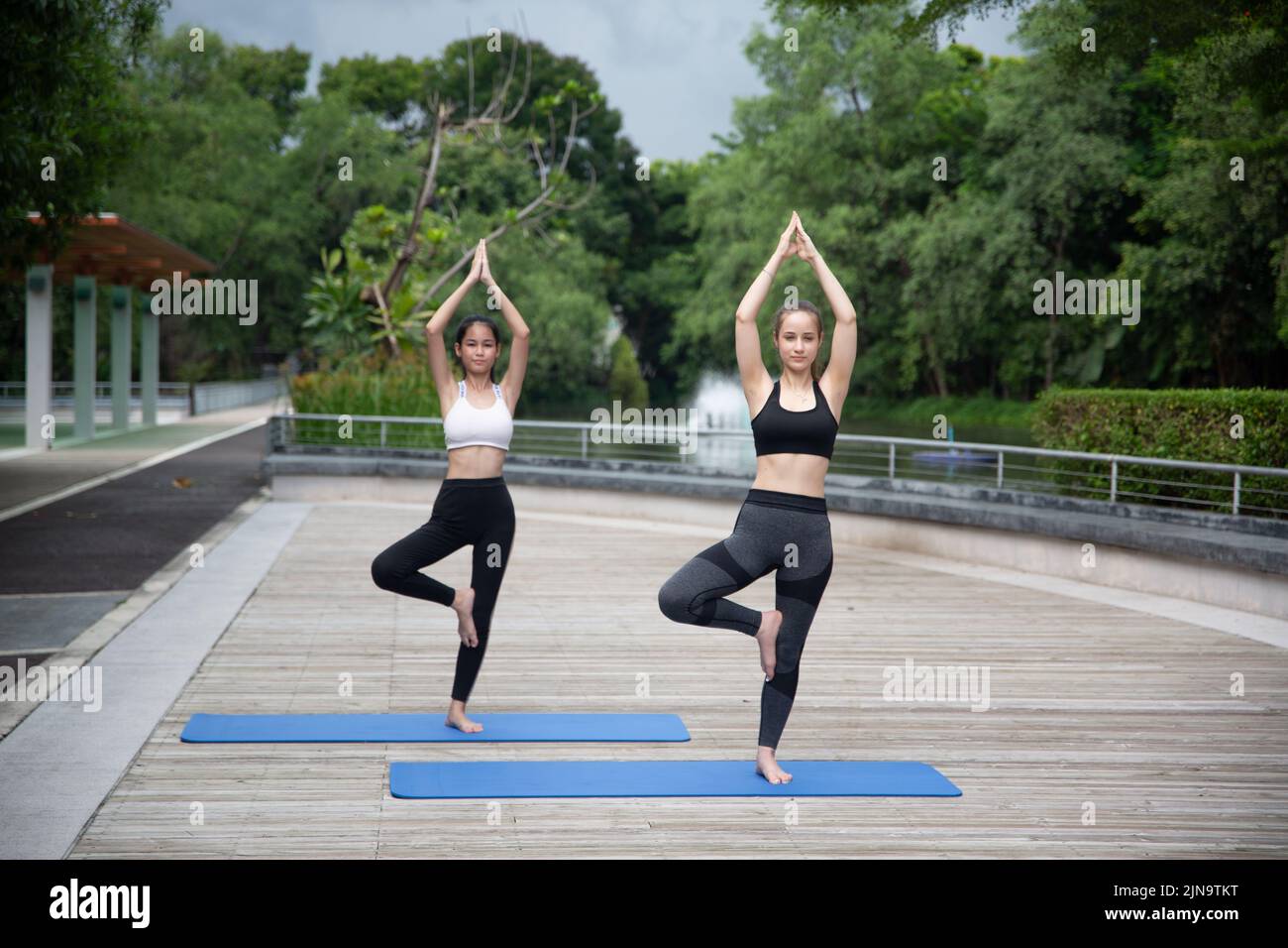 Young sporty attractive woman practicing yoga, doing yoga exercise with ...
