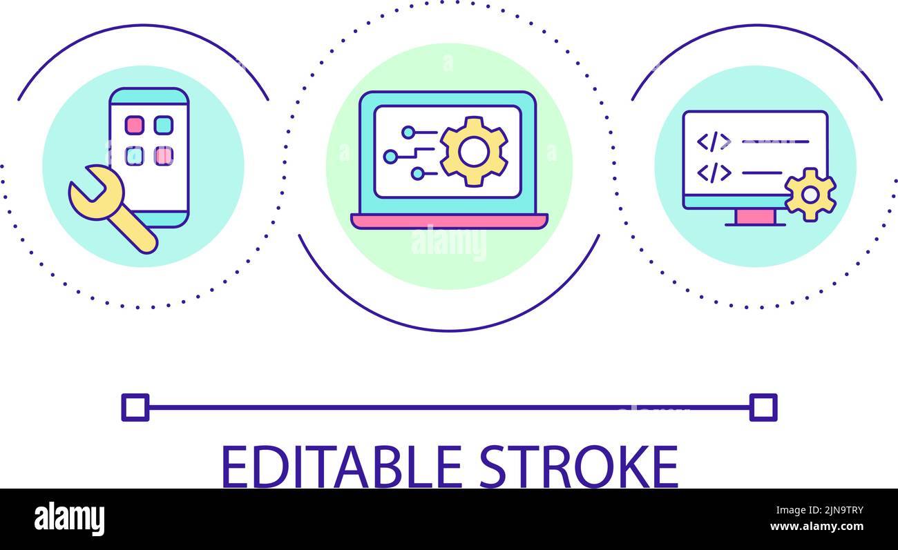 Computer and mobile phone repair service loop concept icon Stock Vector ...