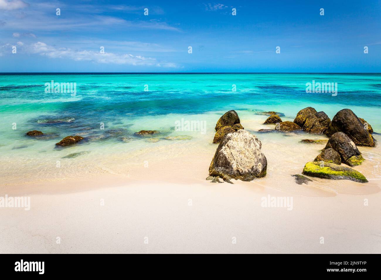 Idyllic and translucent caribbean beach at sunny day in Aruba Stock ...