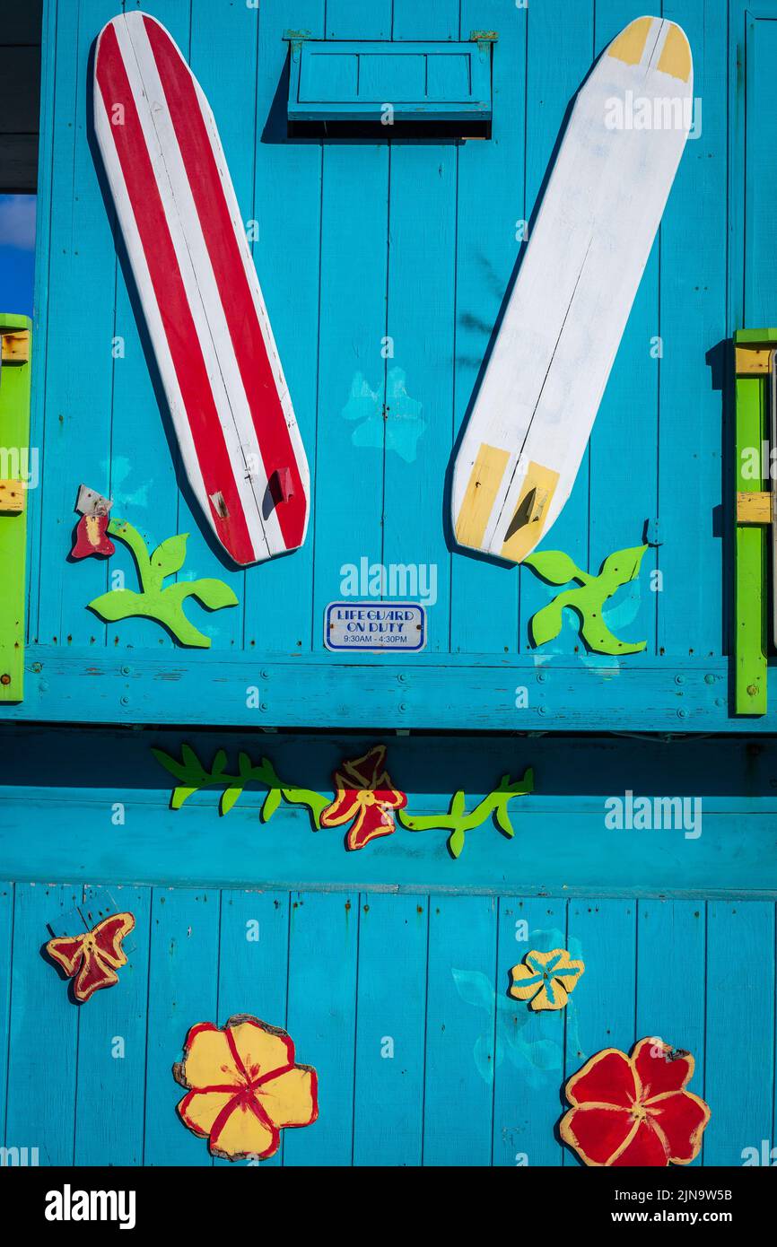 Miami Beach sign on wood lifeguard hut, South Beach, Florida Stock ...