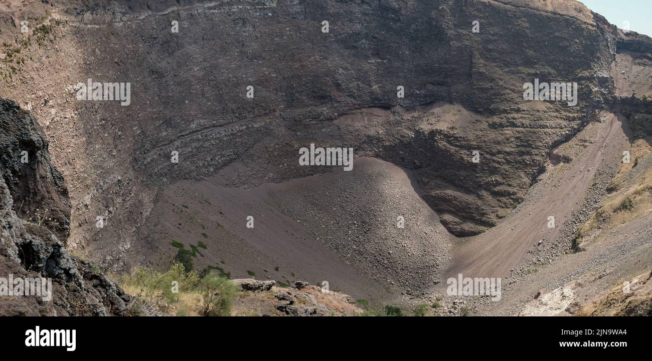 Panorama of the cone at the top of Mount Vesuvius Italy showing the ...