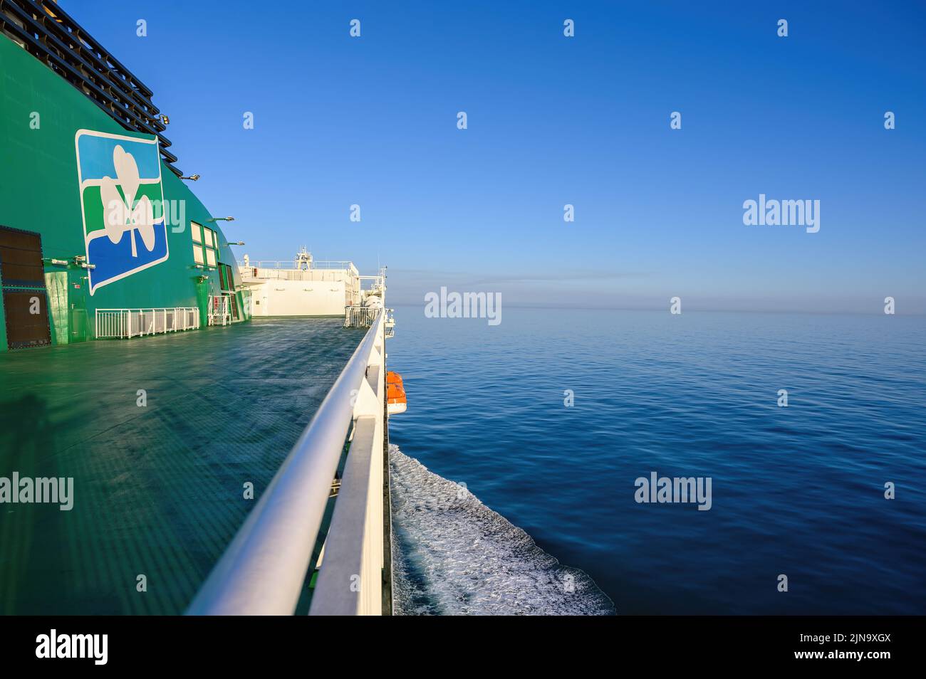 Crossing a becalmed Irish Sea onboard the Irish Ferries ferry W.B ...