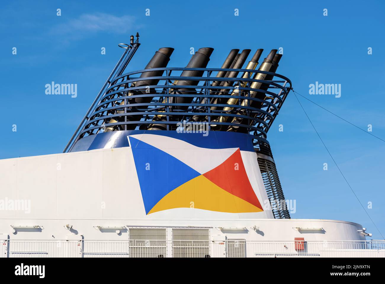 The P&O Ferries funnel logo on the ferry Spirit of France - June 2017 ...