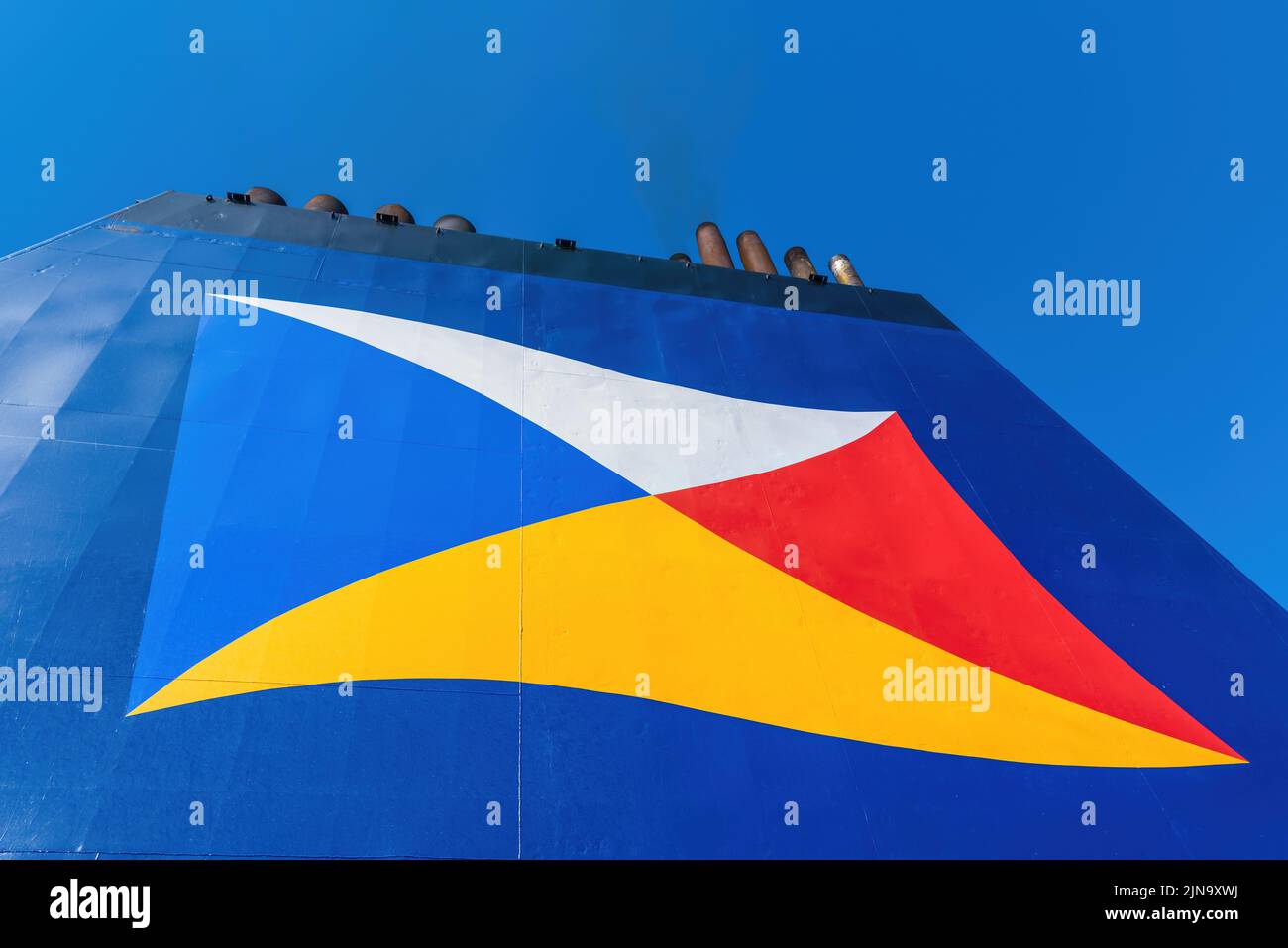 The P&O Ferries funnel logo on the ferry Pride of Burgundy - June 2017 ...