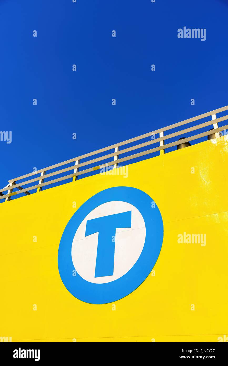 The Transmanche Ferries logo on the funnel of the ferry Cote D'Albatre ...