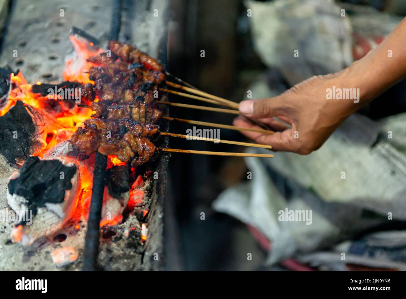 Grilled chicken satay or chicken skewers Stock Photo - Alamy