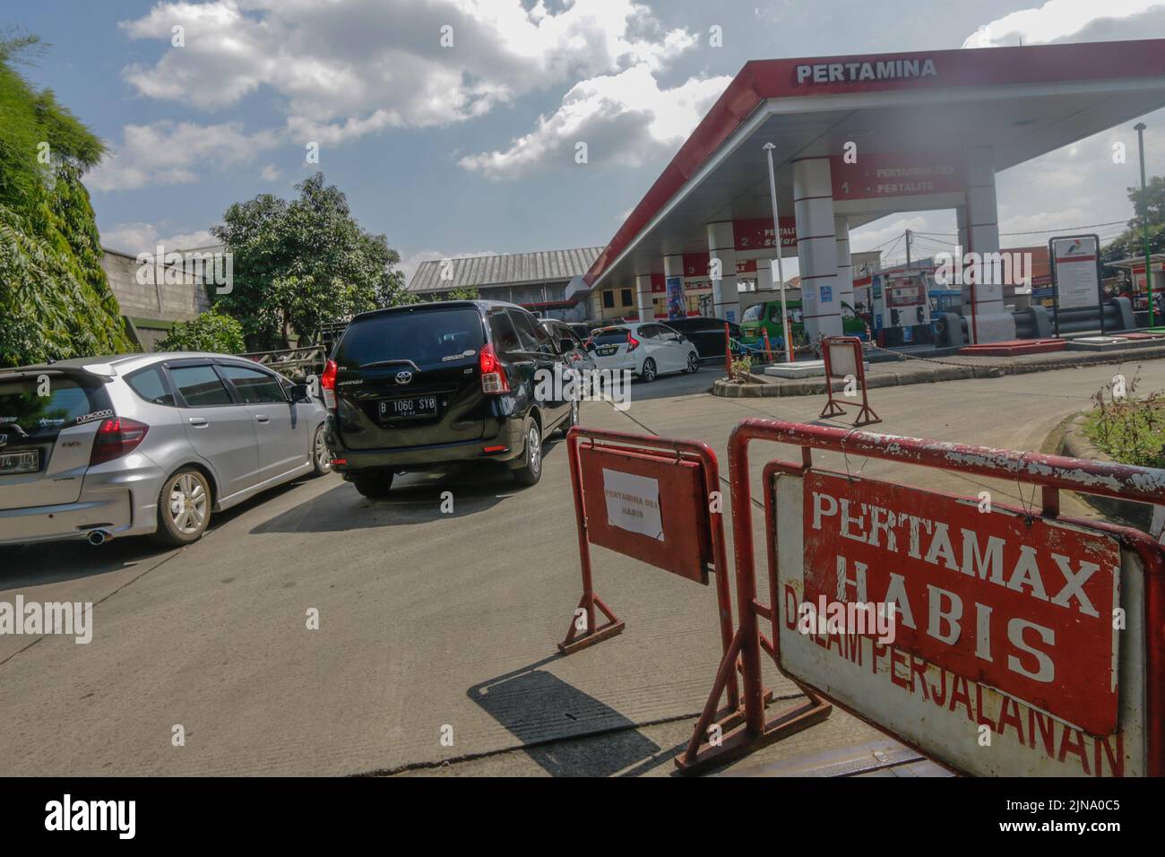 Vehicles queue at a gas station in Bogor, West Java, Indonesia, on ...