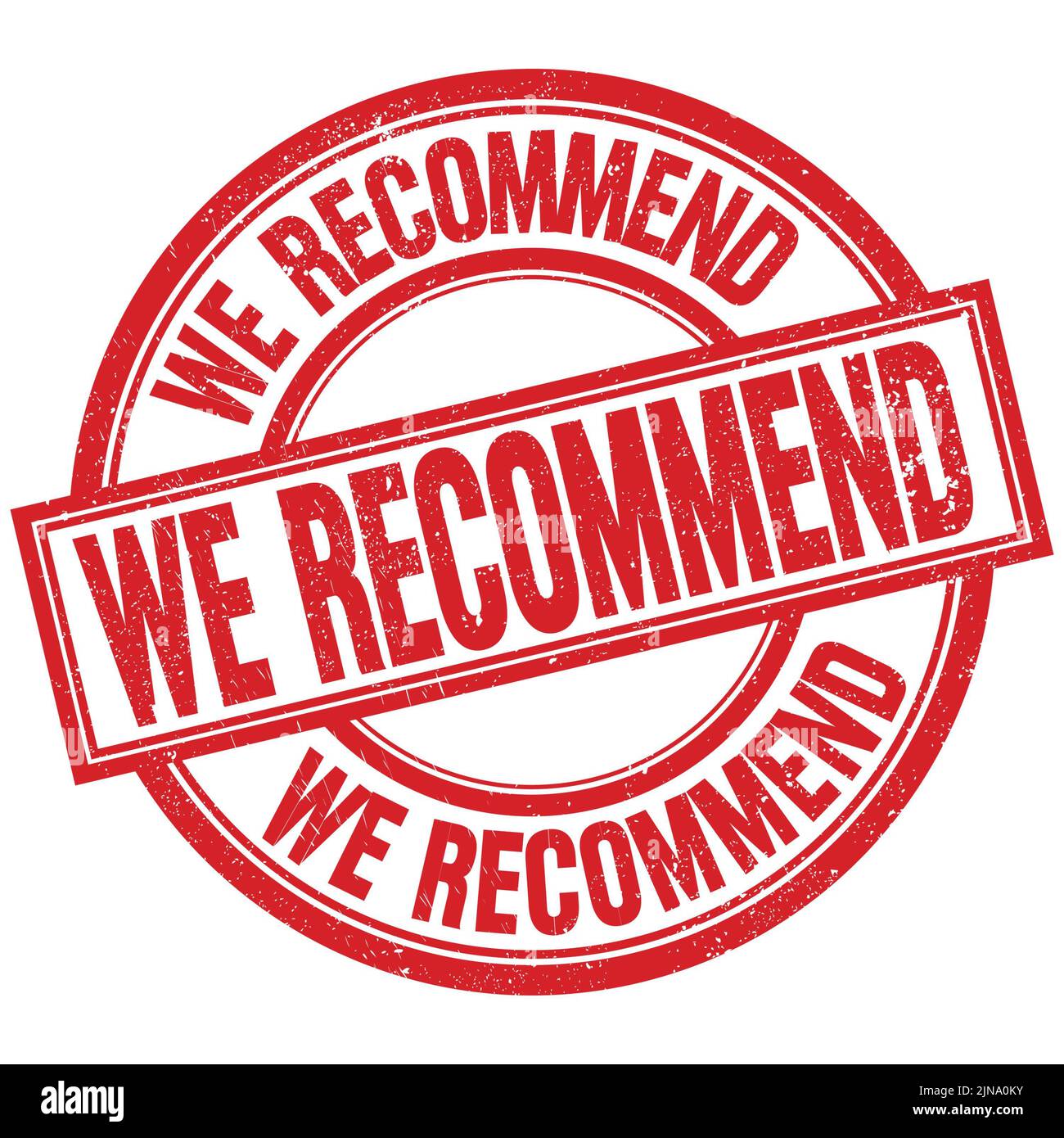 WE RECOMMEND text written word on red round stamp sign Stock Photo - Alamy