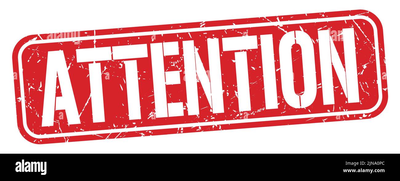 ATTENTION text written on red grungy stamp sign Stock Photo - Alamy
