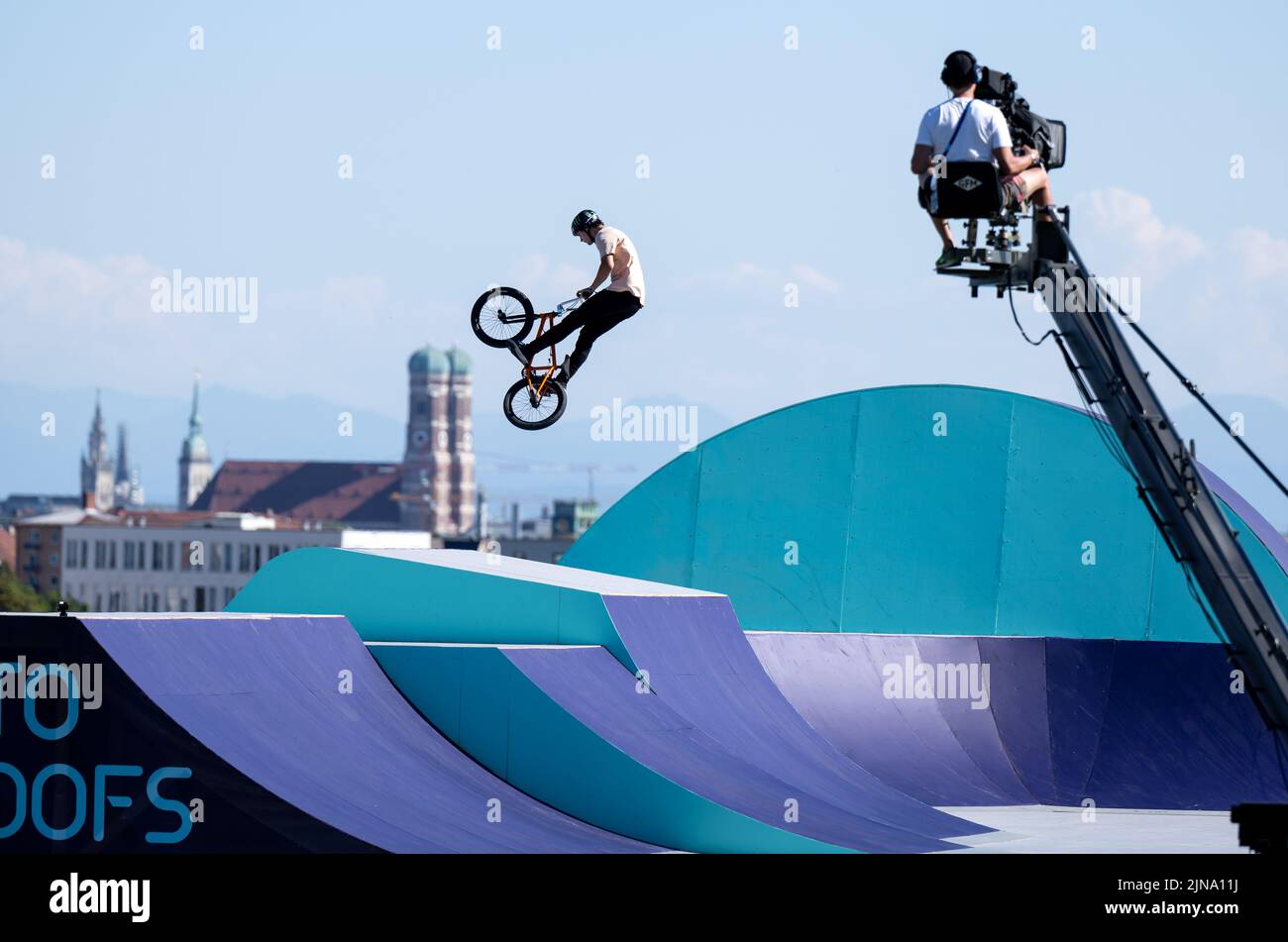 Munich, Germany. 10th Aug, 2022. BMX riders train before the start of ...