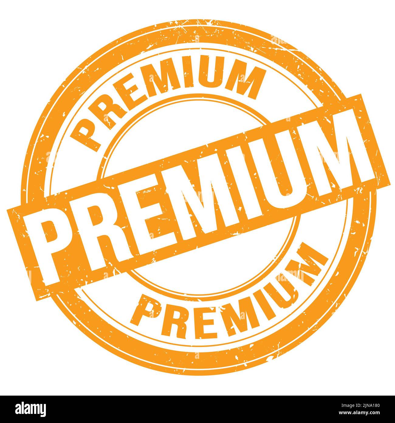 PREMIUM text written on orange round grungy stamp sign Stock Photo - Alamy