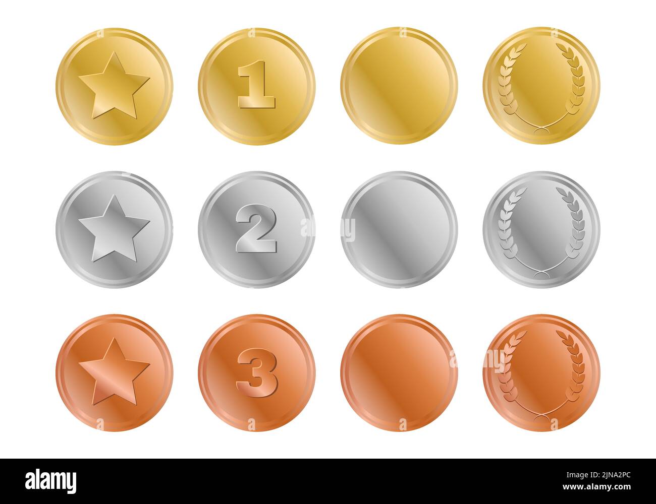 Golden, silver and bronze award medal with wreaths and places Stock ...