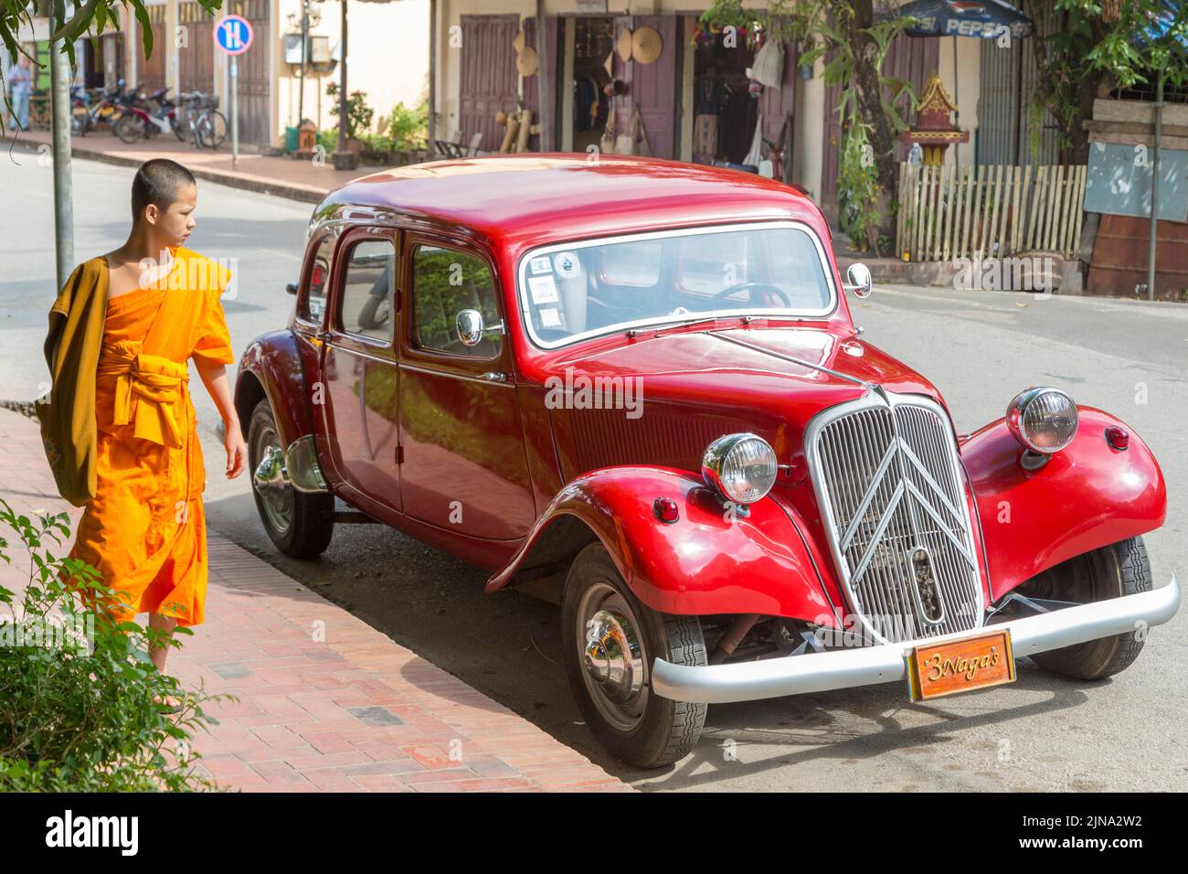 Monk and Classic Citroen car, Luang Prabang, Laos Stock Photo - Alamy