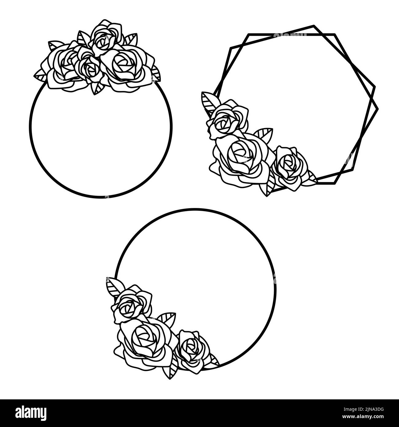 Collection of vector rose frames elements, geometric floral frames ...