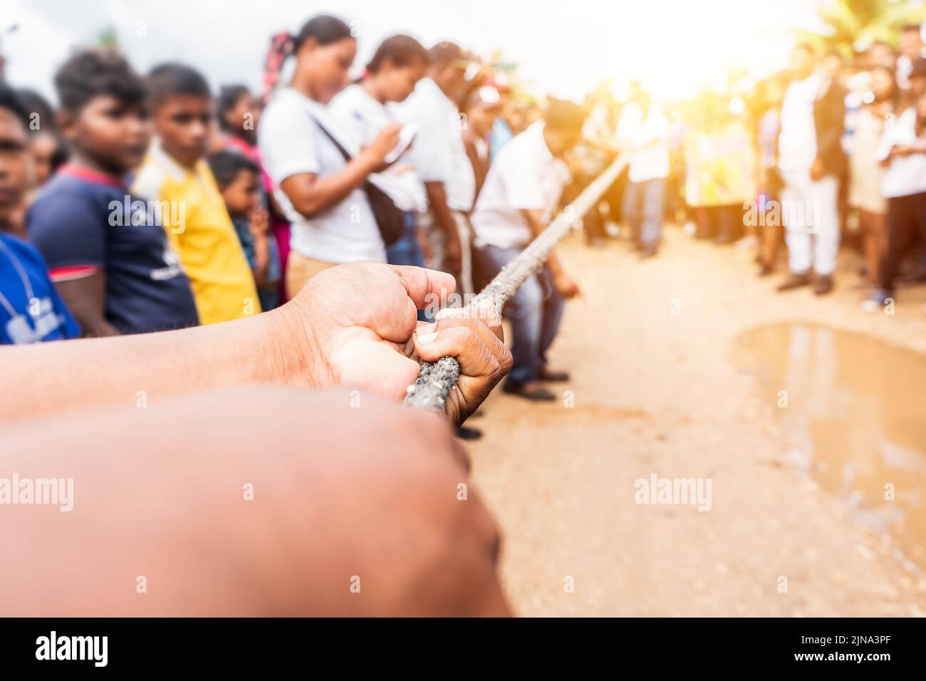 Miskito and Mayagna indigenous participating in the game of pulling the ...
