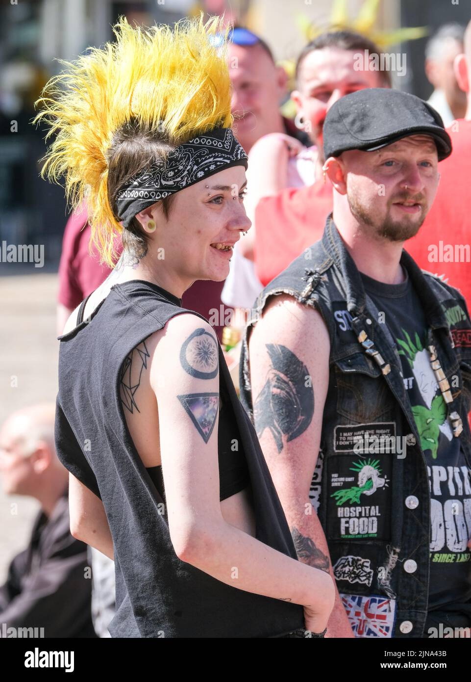 Blackpool, Lancashire, UK August 6 2022 A young girl with facial ...