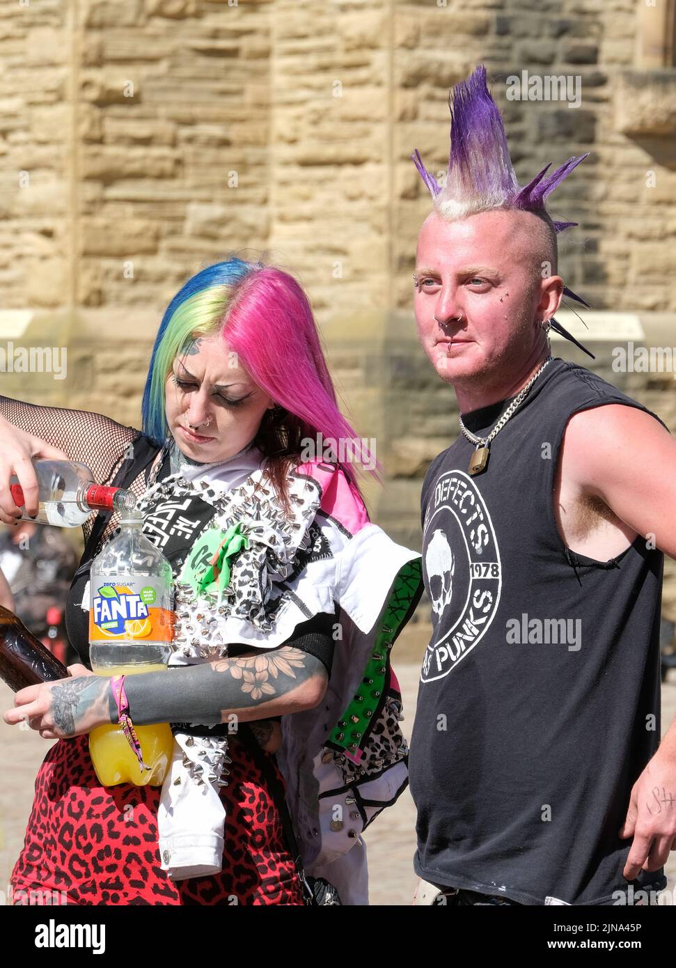 Blackpool, Lancashire, UK August 6 2022 A couple whose hair presents a ...