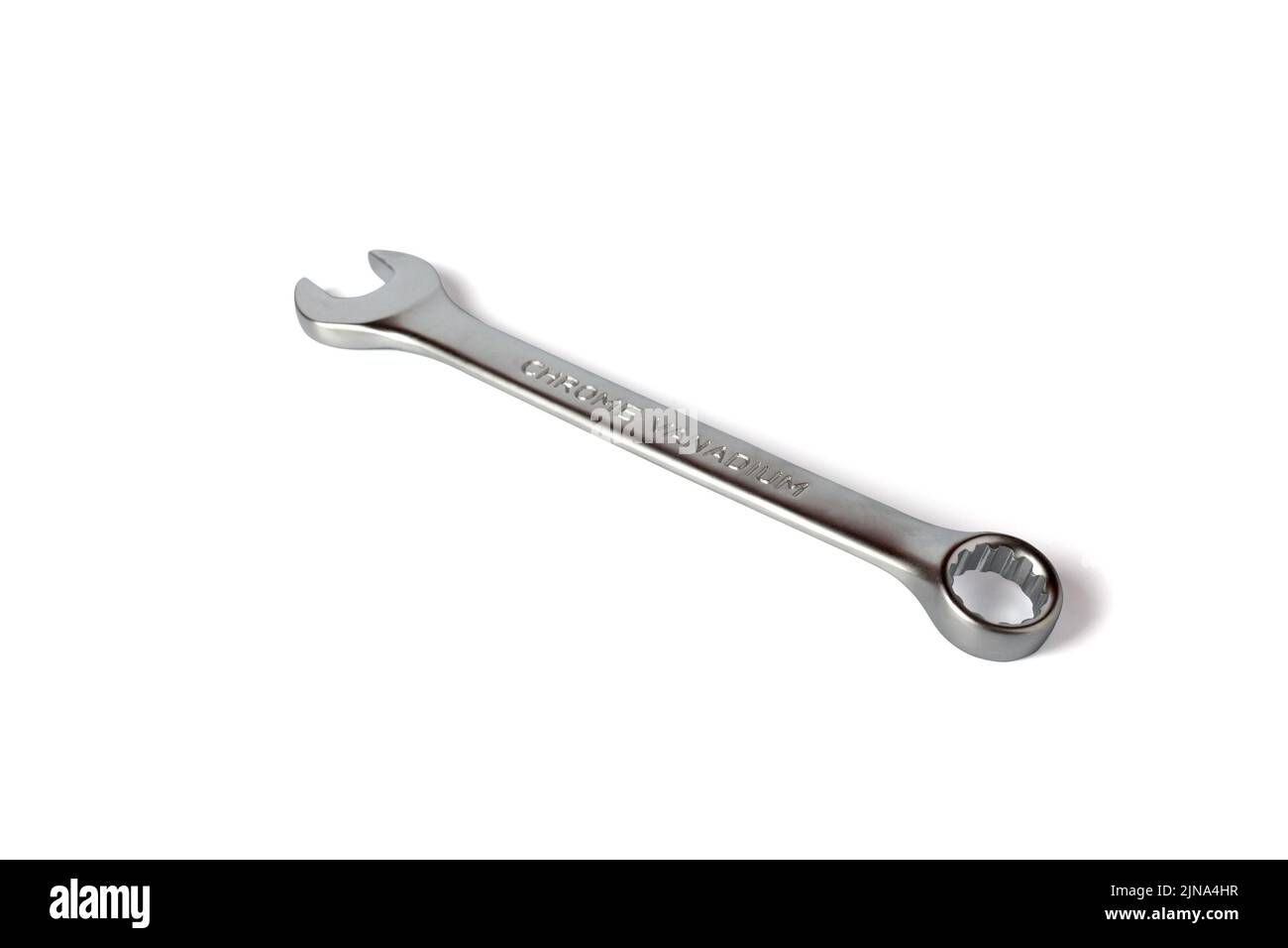 Wrench isolated on white background. Chrome vanadium metal wrench close ...