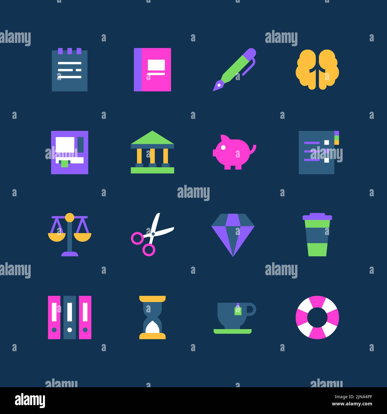 Office and paper work - set of flat design style neon icons Stock ...