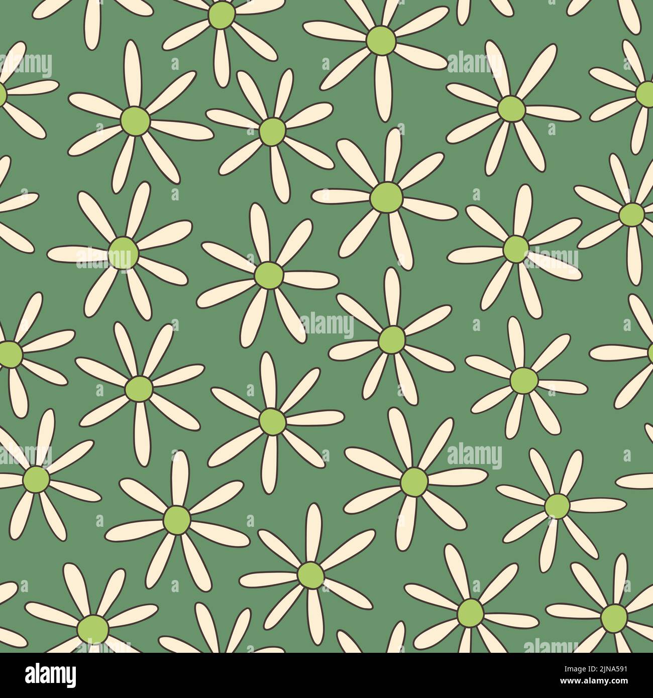 Colorful Ditsy Hand-Drawn Floral Daisies Vector Seamless Pattern. Retro 70s Style Stock Vector ...