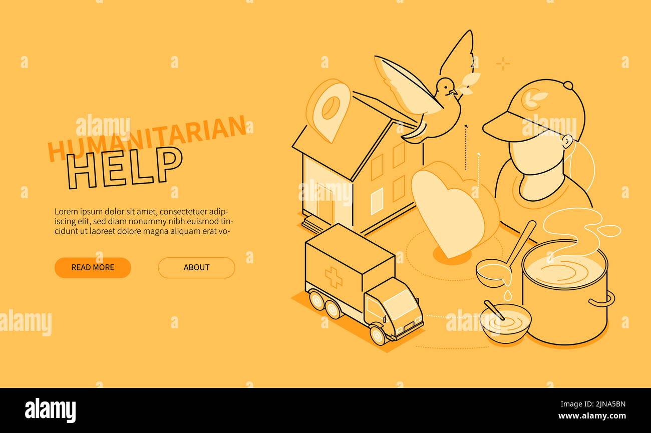 Humanitarian help - line design style isometric web banner Stock Vector ...