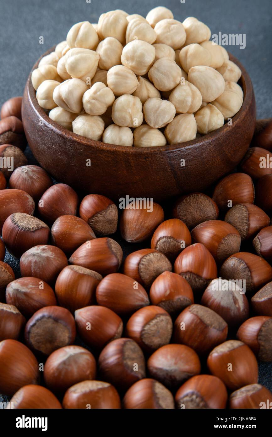 Group of peeled and shelled hazelnuts Stock Photo - Alamy