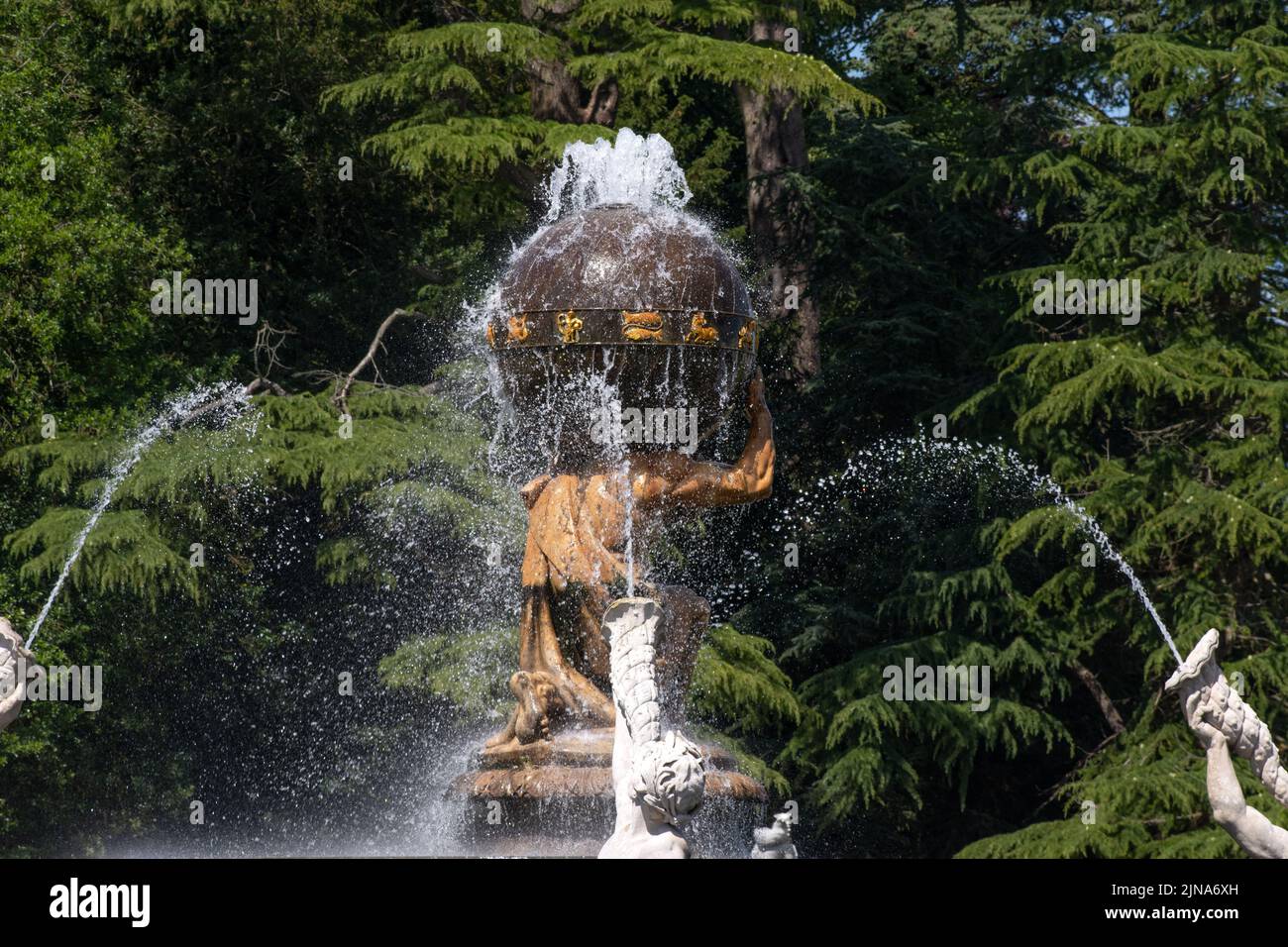 The Atlas fountain in the formal garden of Castle Howard, North ...