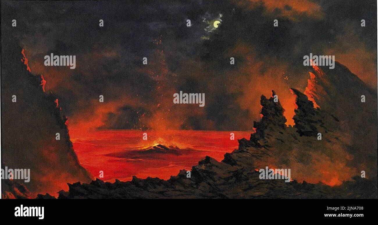 Jules Tavernier (1844-1889) - 'Volcano at Night', ca. 1880s, oil on ...