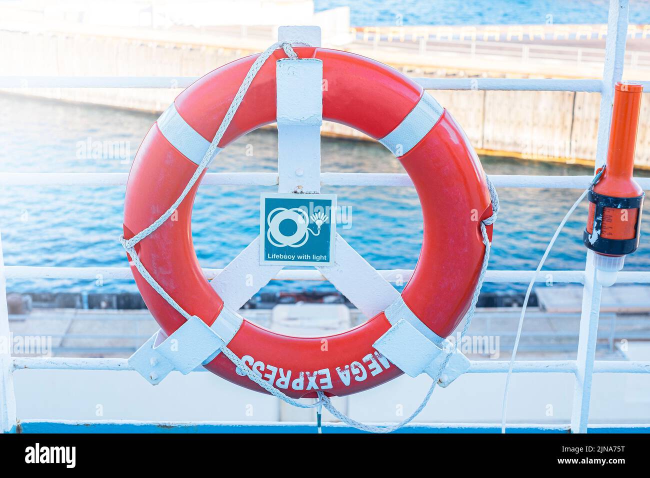 Lifebuoy on the deck of cruise ship Stock Photo - Alamy