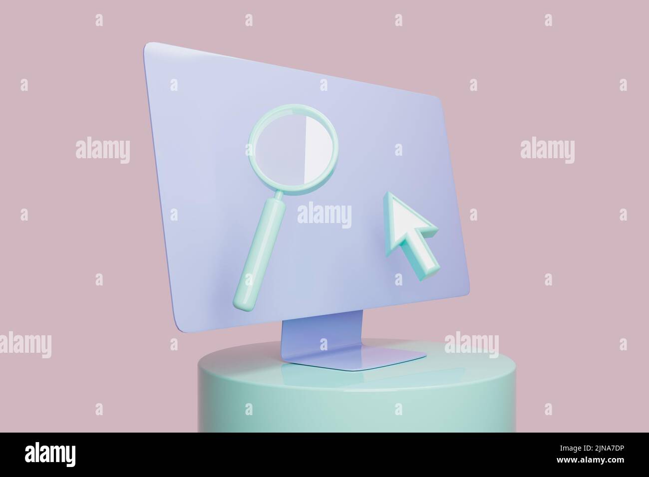 Magnifier and cursor on screen of laptop 3d render Stock Photo - Alamy