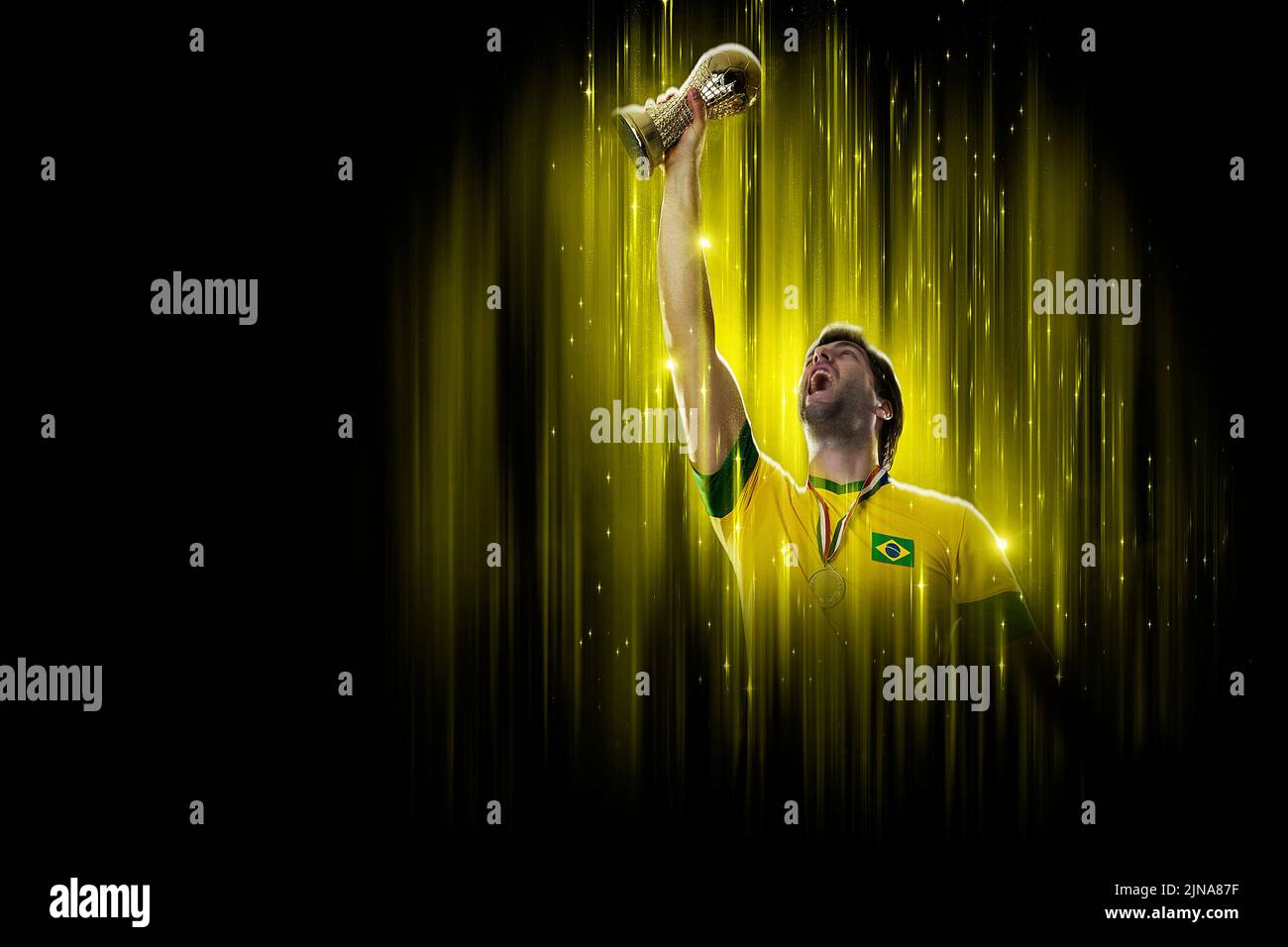 Brazilian soccer player, on a yellow and black background Stock Photo ...