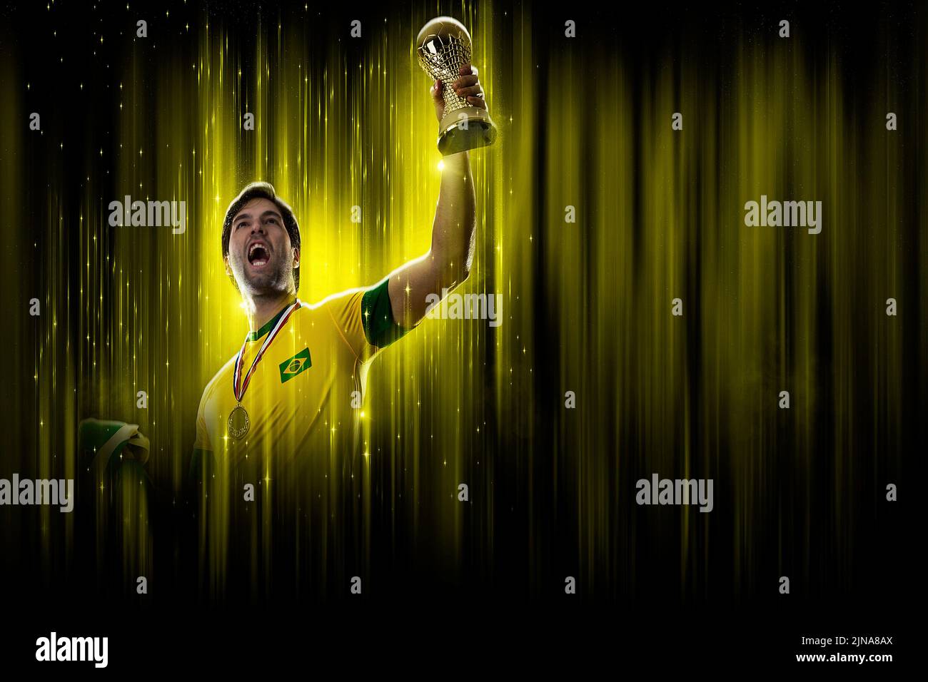 Brazilian soccer player, on a yellow and black background Stock Photo ...