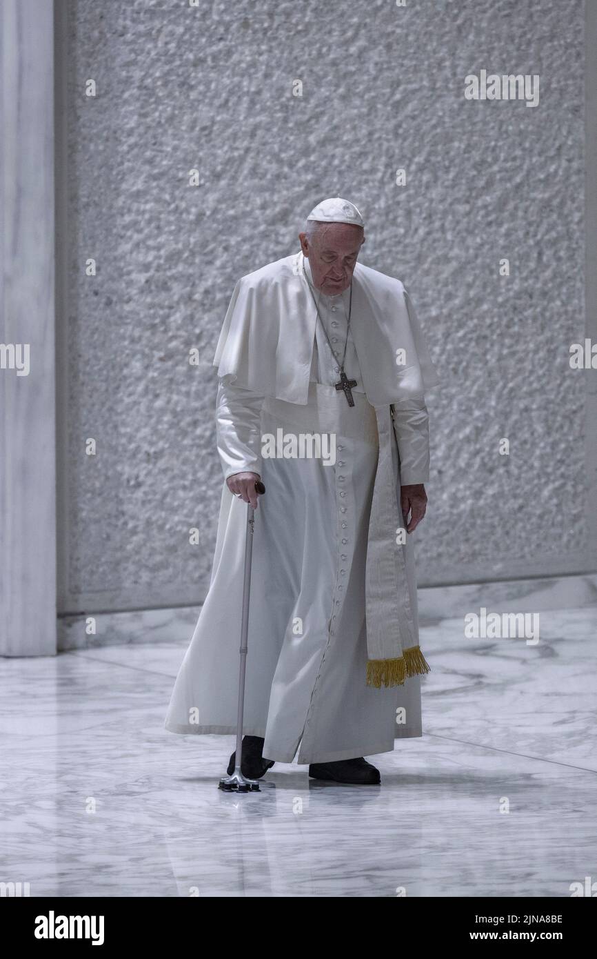 Vatican City, Vatican, 10 August 2022. Pope Francis arrives walking ...