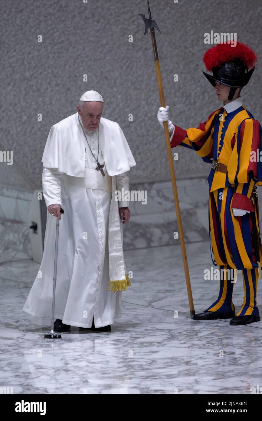 Vatican City, Vatican, 10 August 2022. Pope Francis arrives walking ...