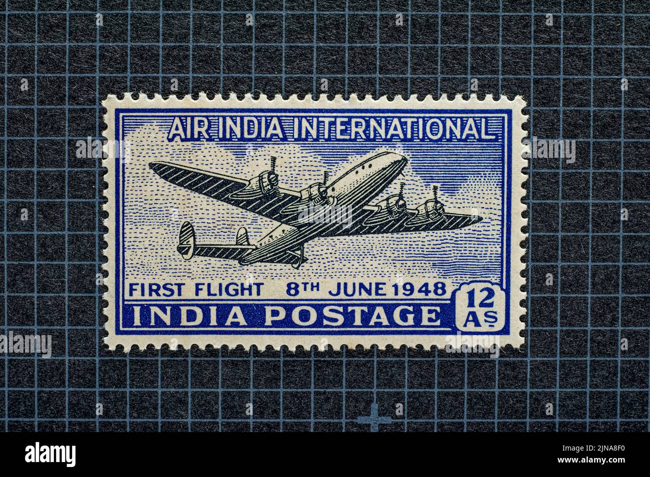 Vintage stamp of air india first international flight, india, asia ...