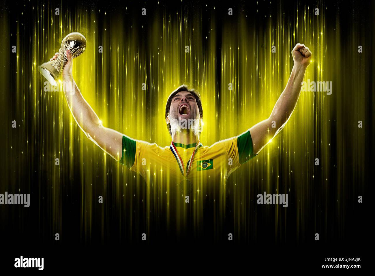 Brazilian soccer player, on a yellow and black background Stock Photo ...