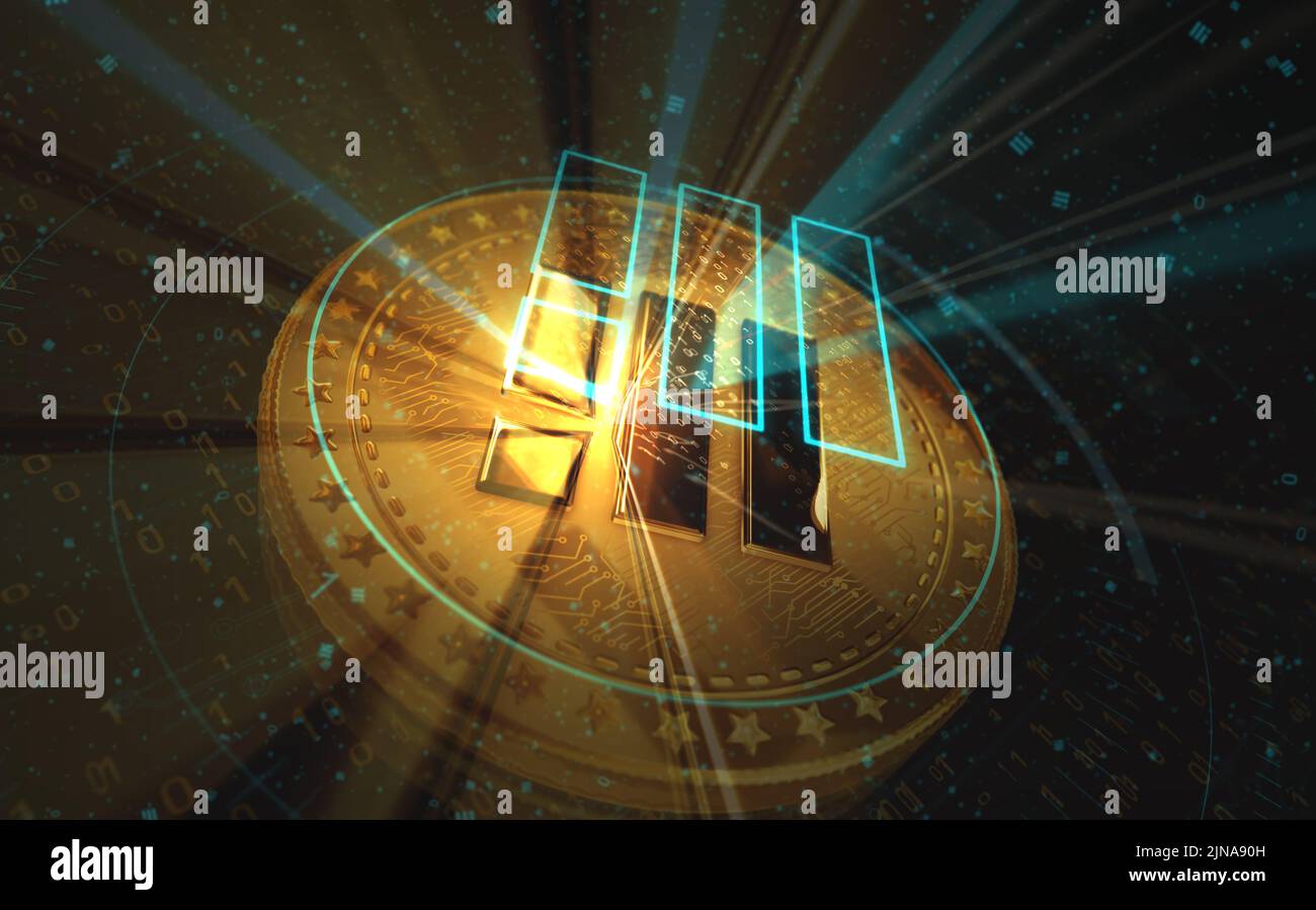 Binance BUSD stablecoin cryptocurrency gold coin on green screen ...