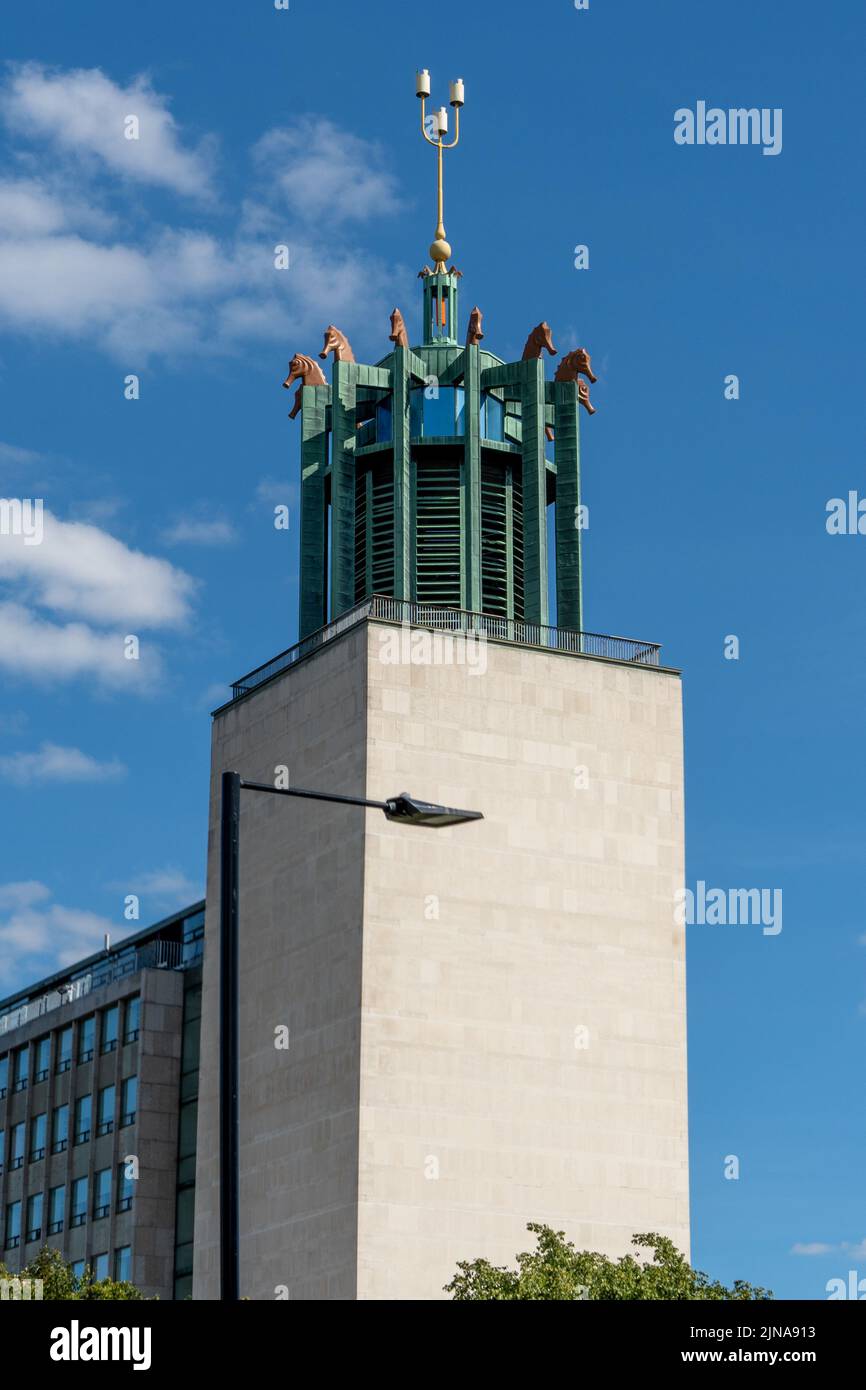 The tower of Newcastle Civic Centre, on a clear, blue sky day in ...