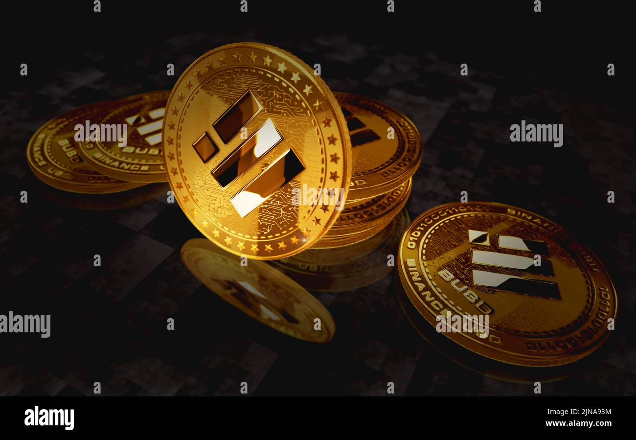 Binance BUSD stablecoin cryptocurrency gold coin on green screen ...