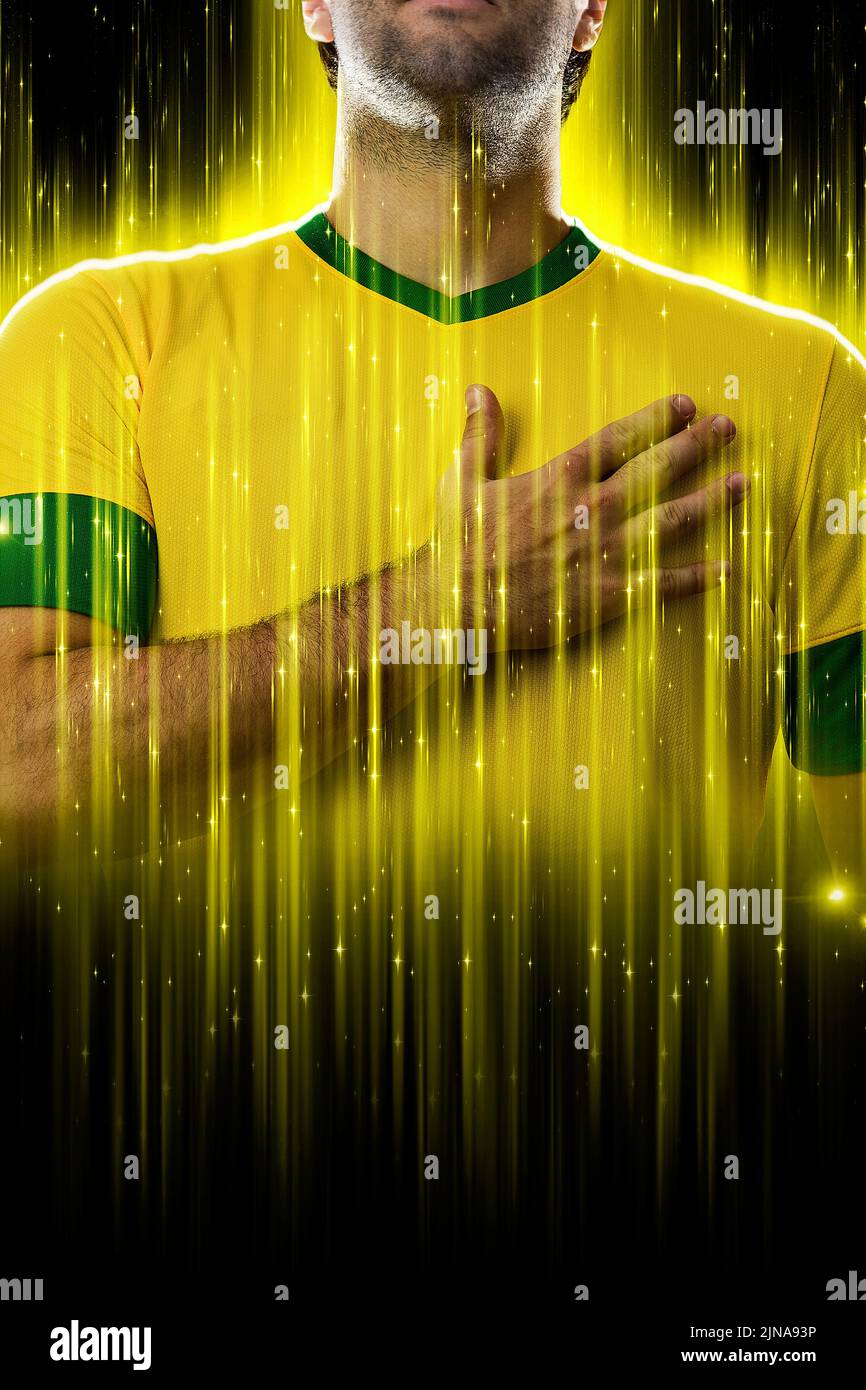 Brazilian soccer player, on a yellow and black background Stock Photo ...