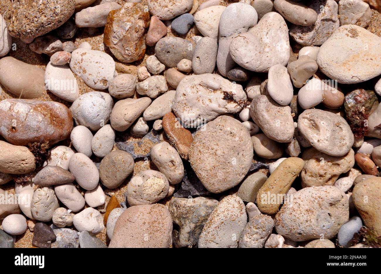 Multicolored pebbles and beach sand Stock Photo - Alamy