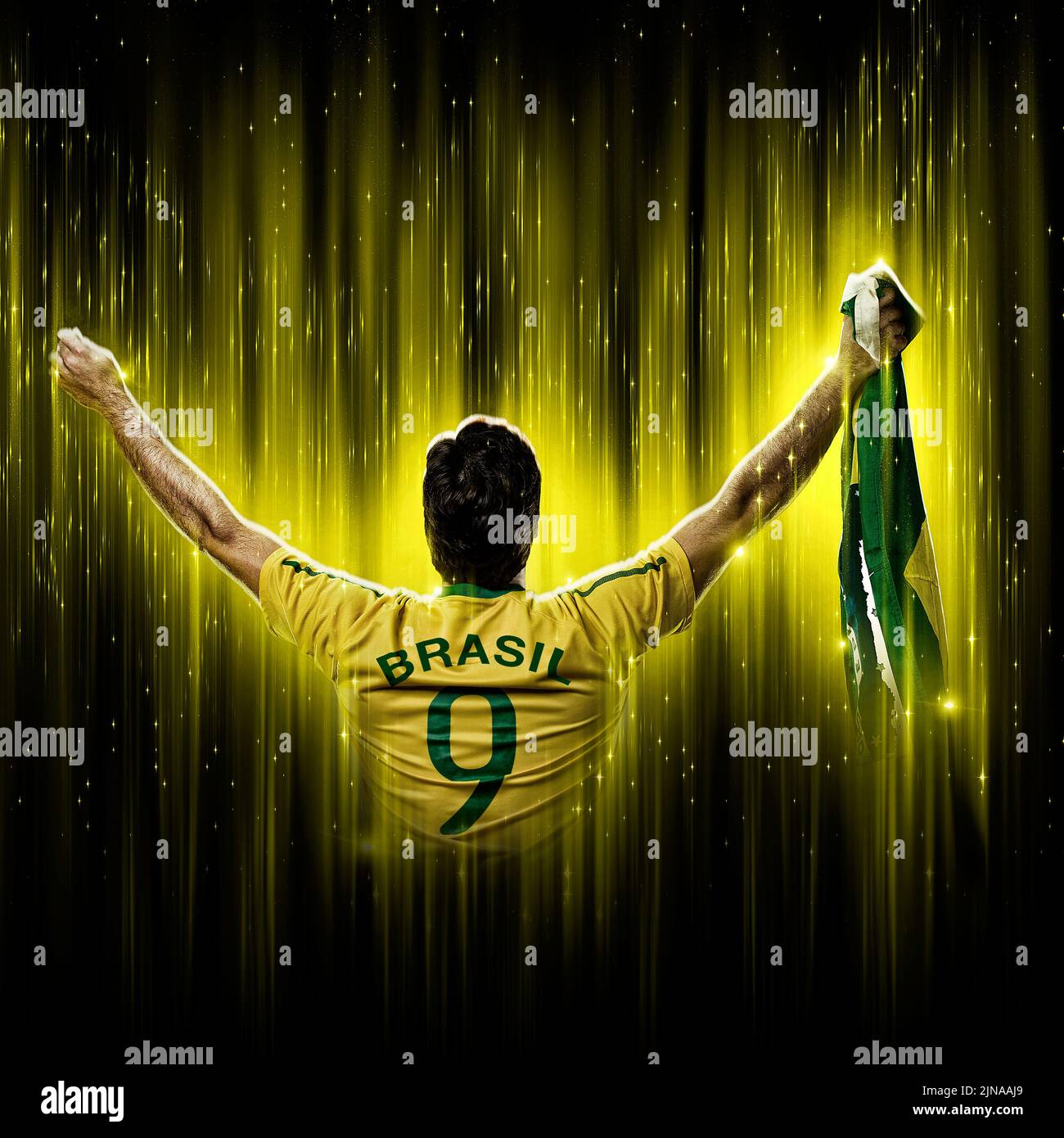 Brazilian soccer player, on a yellow and black background Stock Photo ...