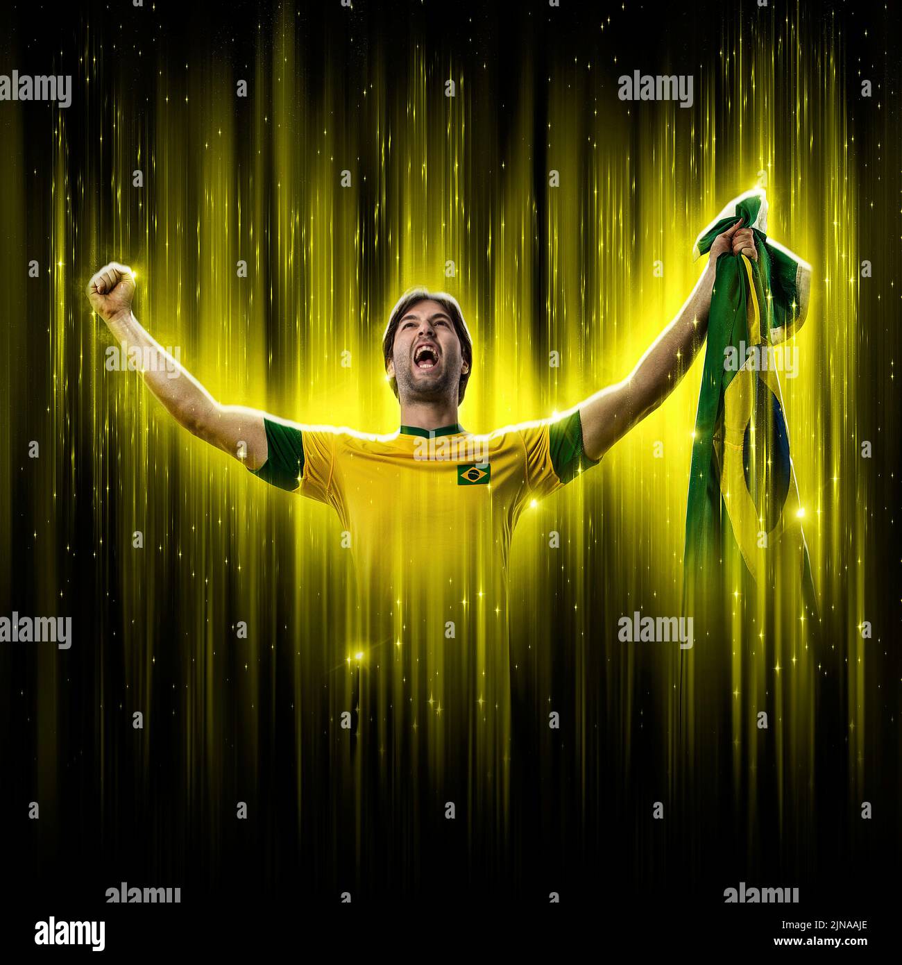 Brazilian soccer player, on a yellow and black background Stock Photo ...