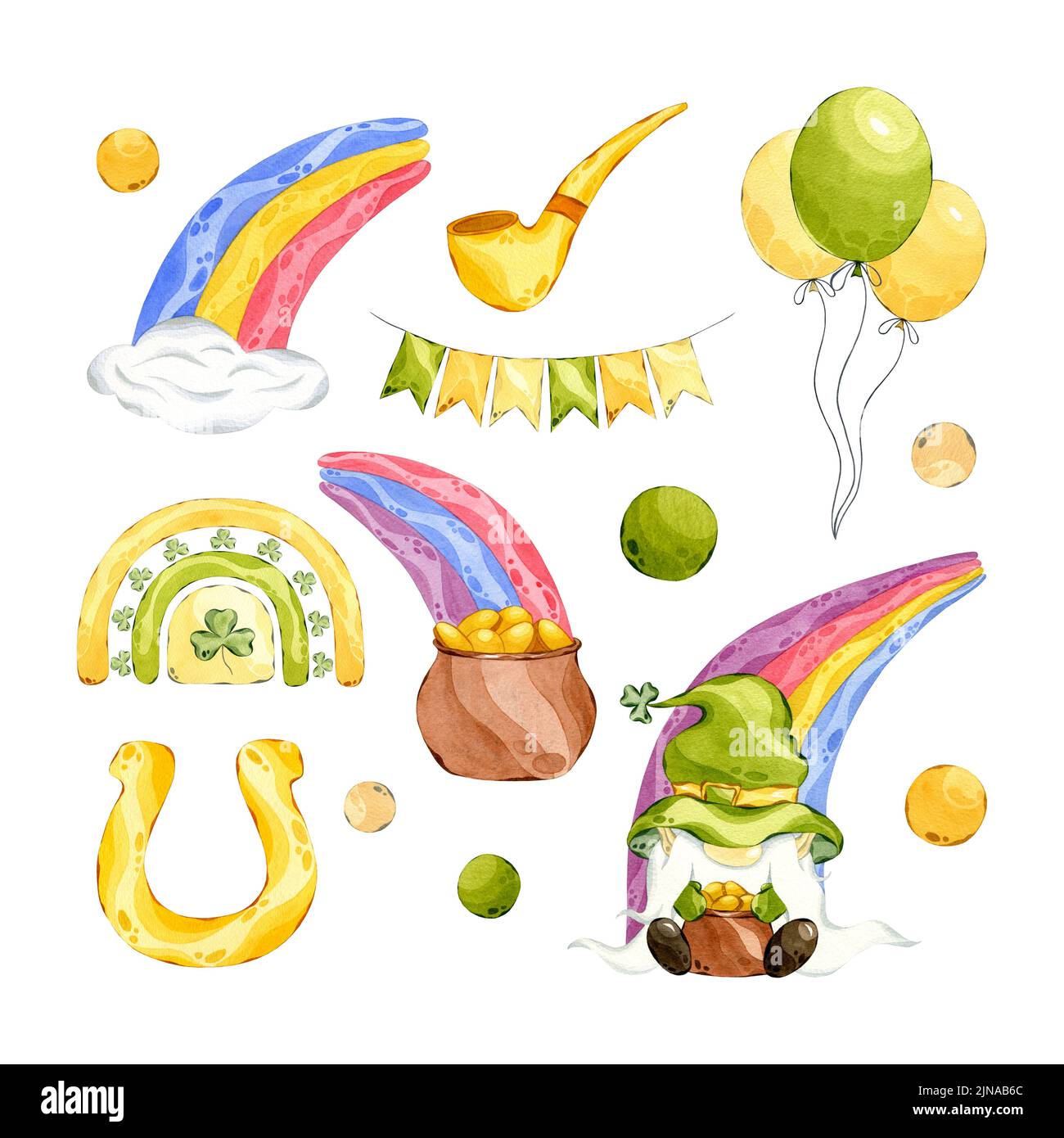 St Patrick's day clipart. Watercolor gnome design set. Hand drawn ...