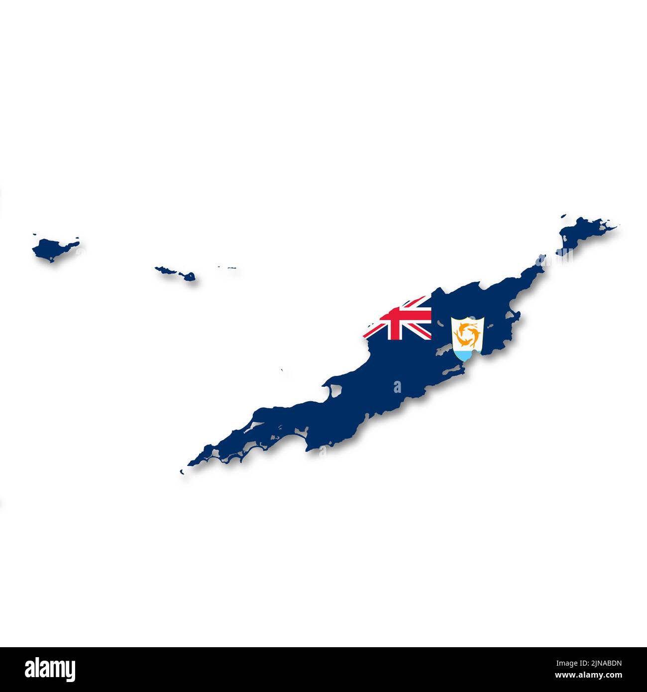 Anguilla flag map on white background 3d illustration with clipping ...