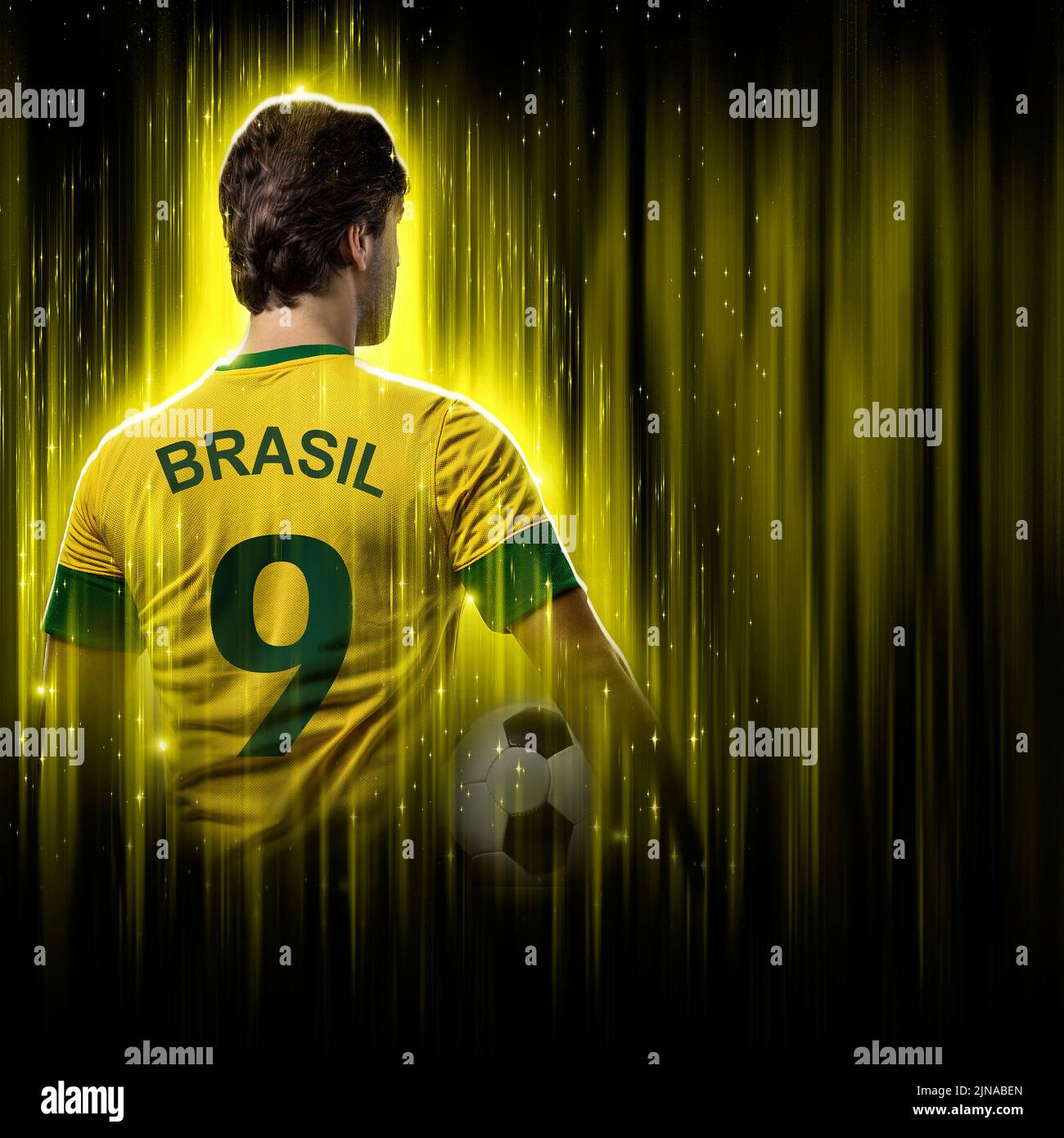 Brazilian soccer player, on a yellow and black background Stock Photo ...